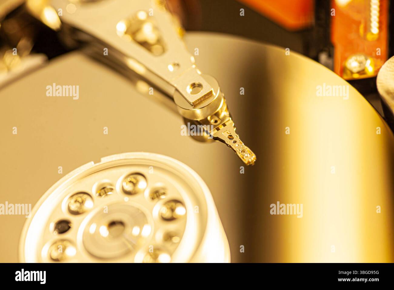 Milan, Italy 1 January 2025: Macro photograph of a hard disk drive's ...