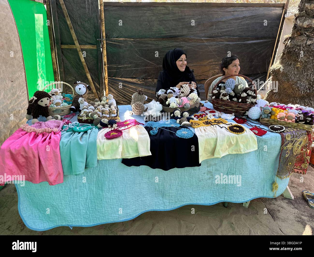 The Palestinian displaced woman, Reham Sharab, 30, uses her crochet ...