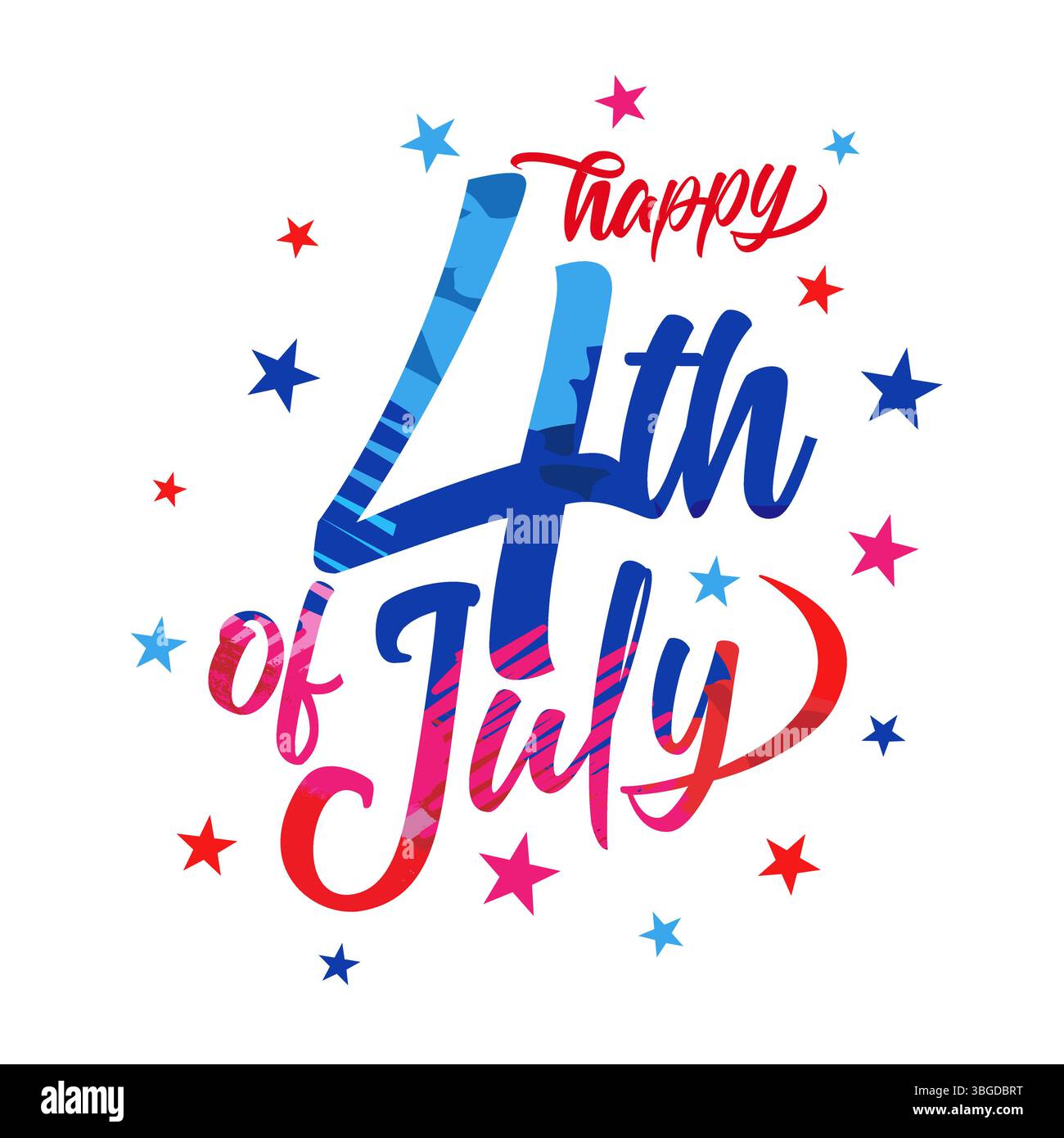 Happy 4th of July greeting card with colorful brush stroke lettering ...