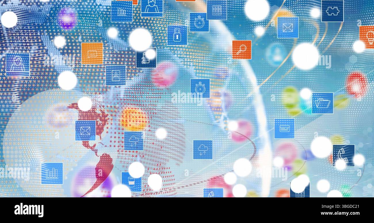 Image of media icons over globe Stock Photo - Alamy