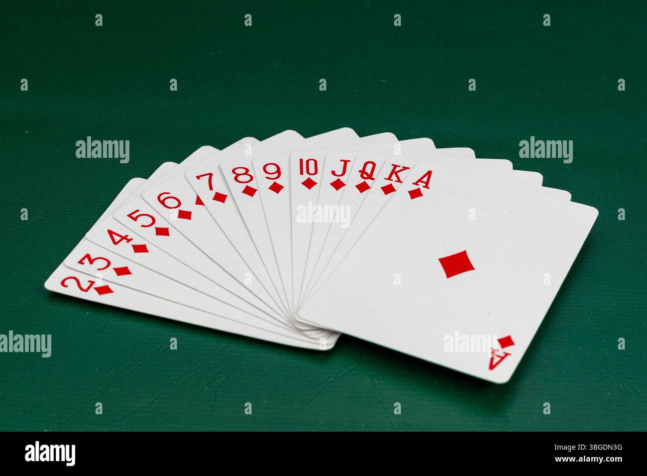 Full Suite of Diamonds Playing Cards on Green Table Stock Photo - Alamy
