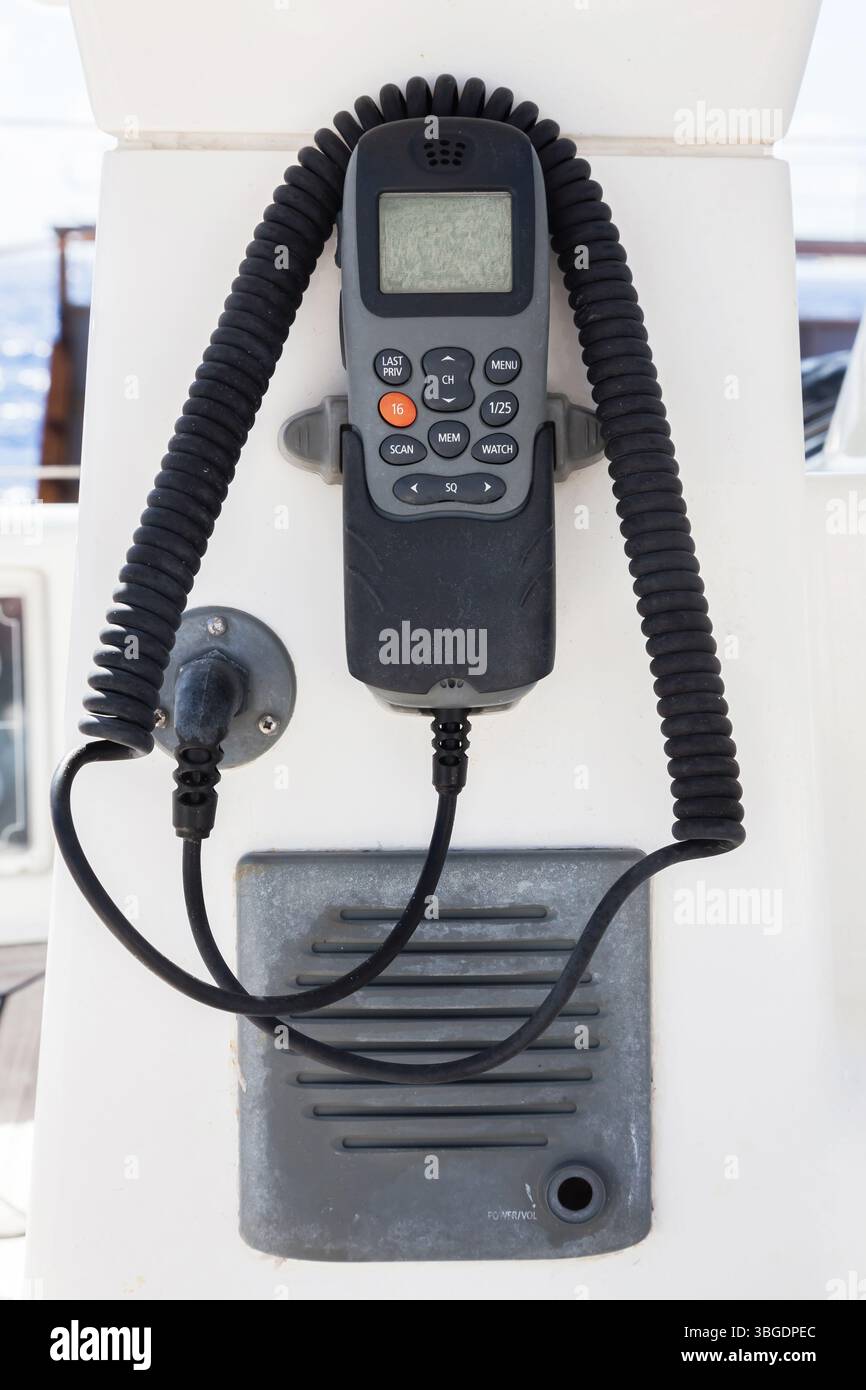 Navigation radio station on a yacht. Marine radio Stock Photo - Alamy
