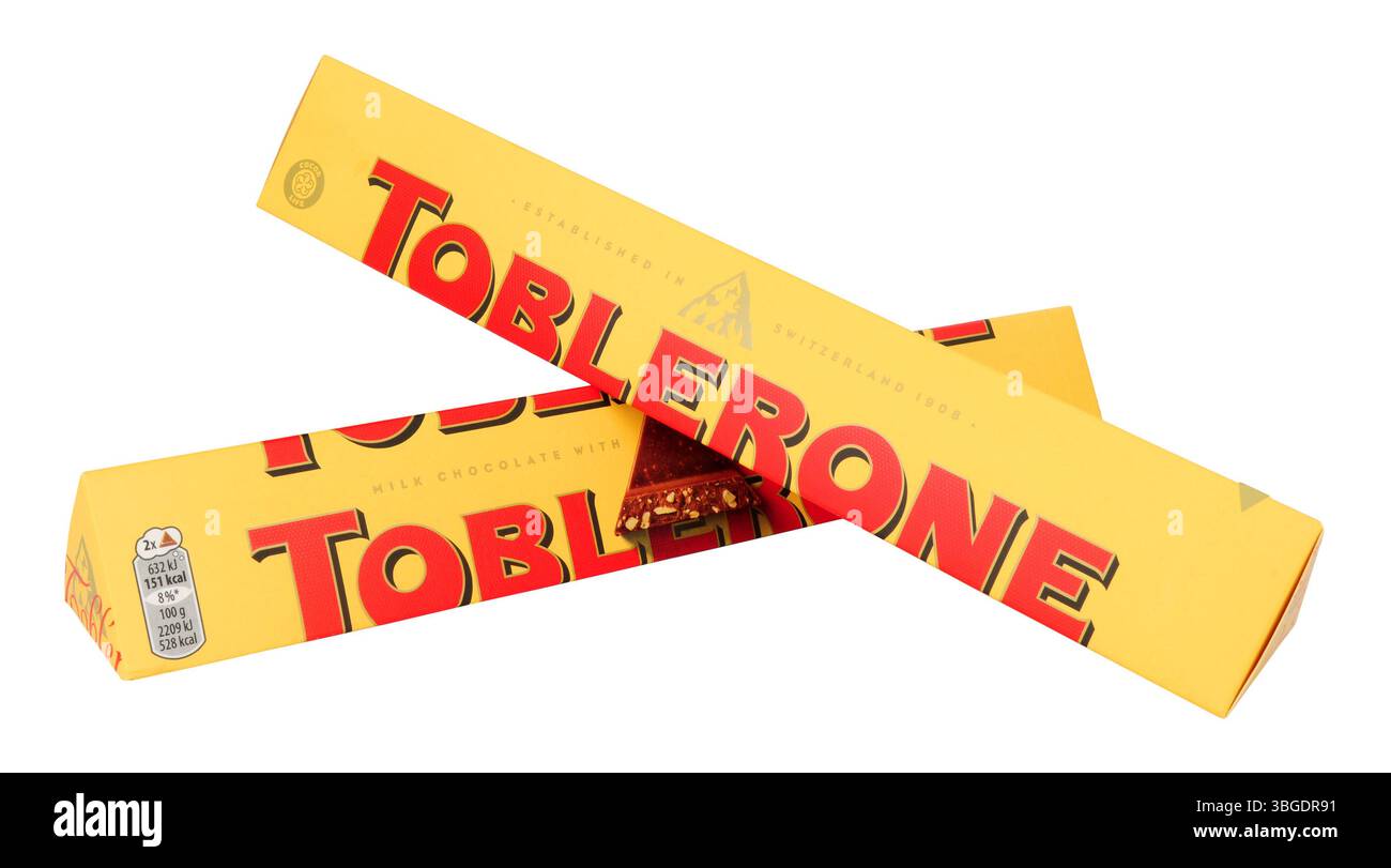 Toblerone triangular Swiss milk chocolate bars with honey and almond ...