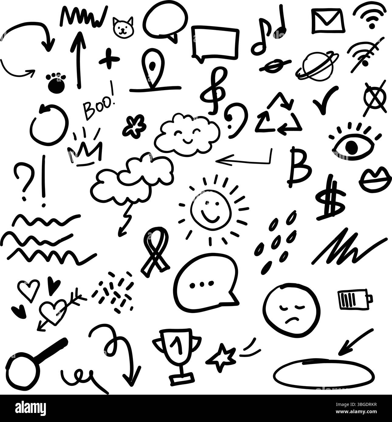 Doodle icon set with hand-drawn symbols and shapes Stock Vector Image ...