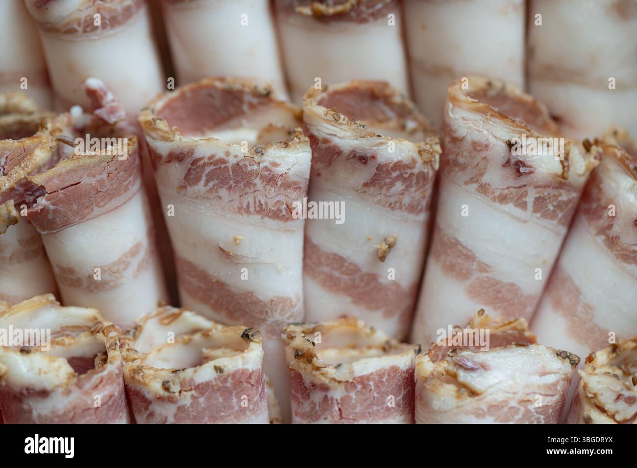 Sliced Traditional Ukrainian Salo Rolls on a Plate Stock Photo - Alamy