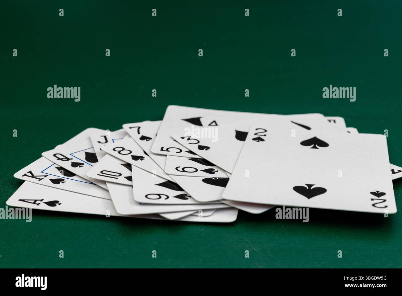 Scattered Playing Cards of Spade Suit on Poker Table Stock Photo - Alamy