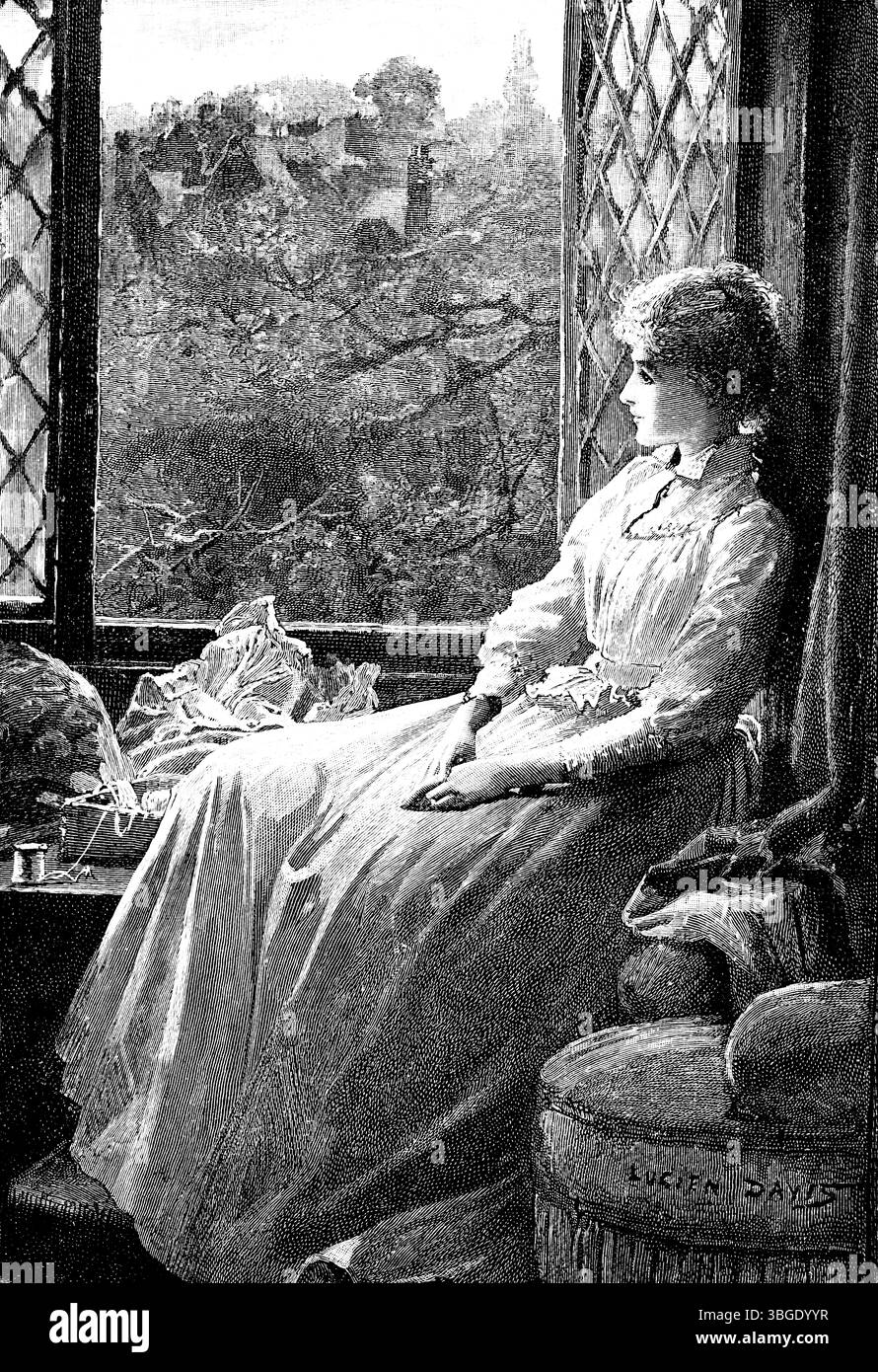Victorian leisured classes, upper class woman relaxing by open window ...