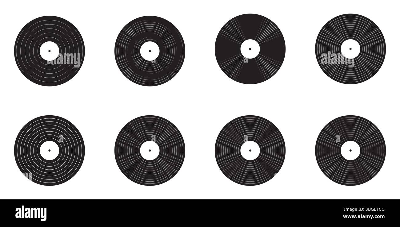 Music records and turntable icon pack Vinyl LP discs in retro style DJ ...