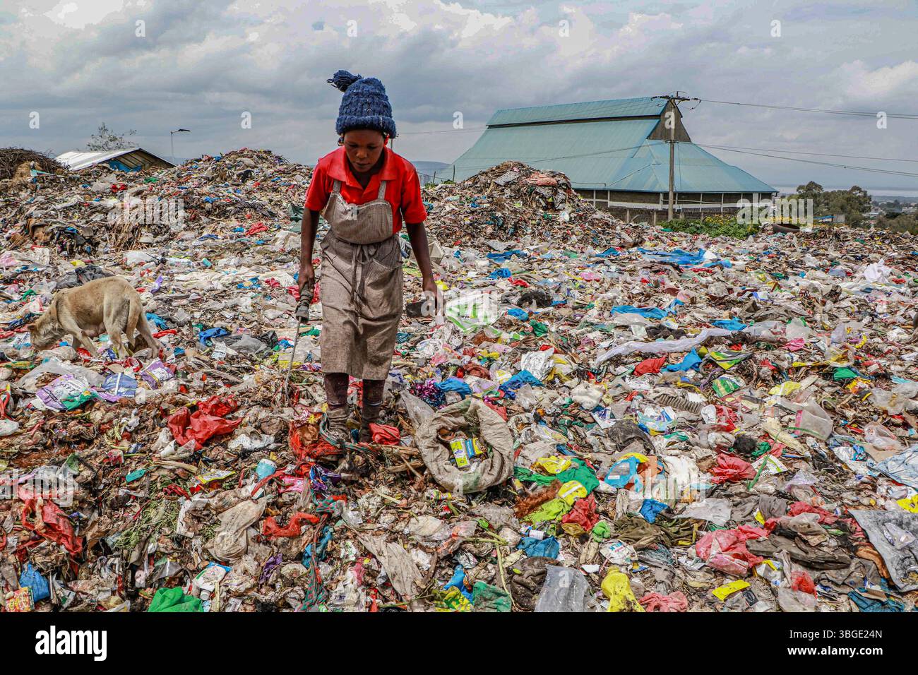 An informal waste worker collects materials to recycle at Gioto ...