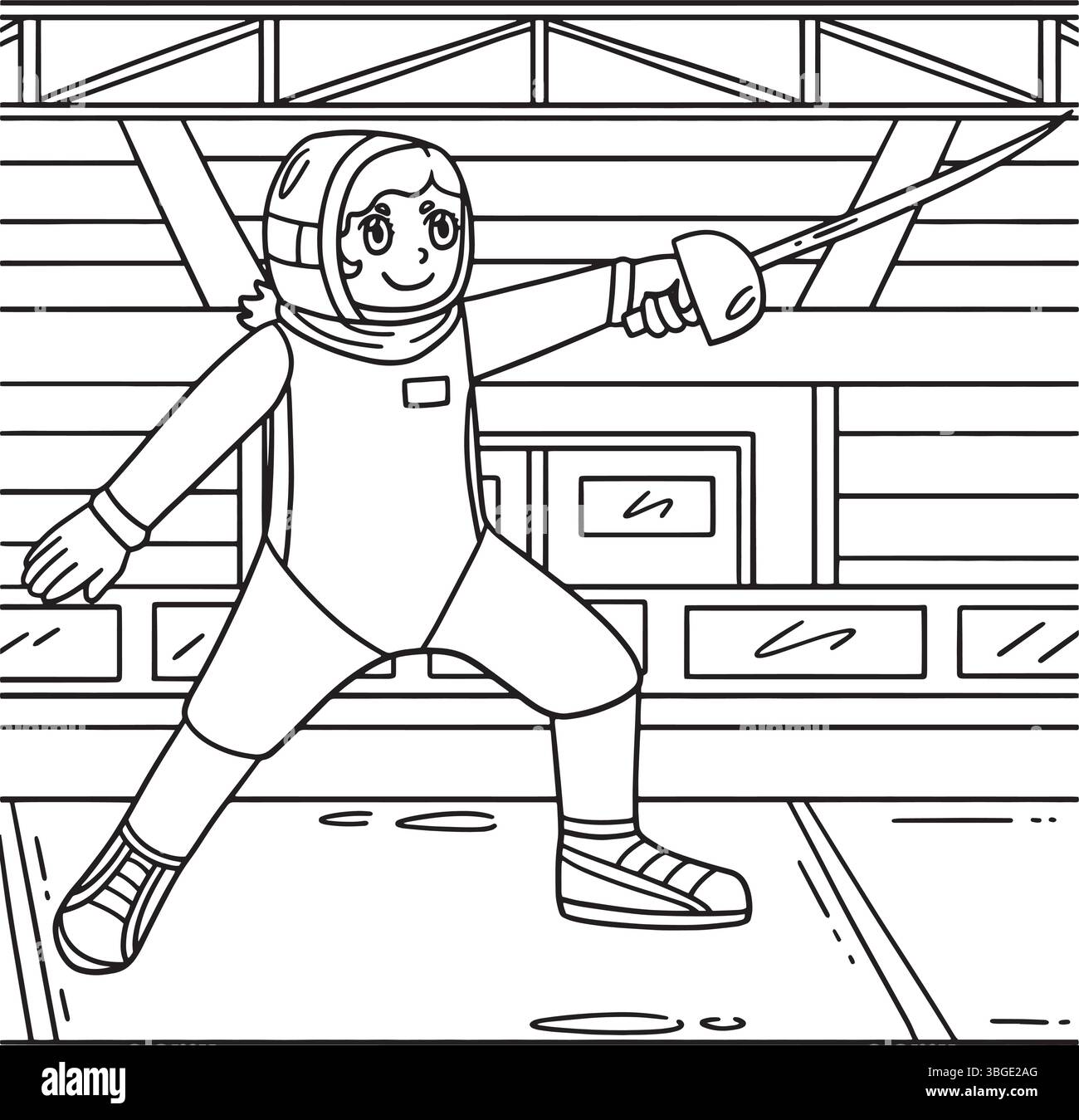 Fencing Female Fencer Lunging Coloring Page Stock Vector Image & Art ...