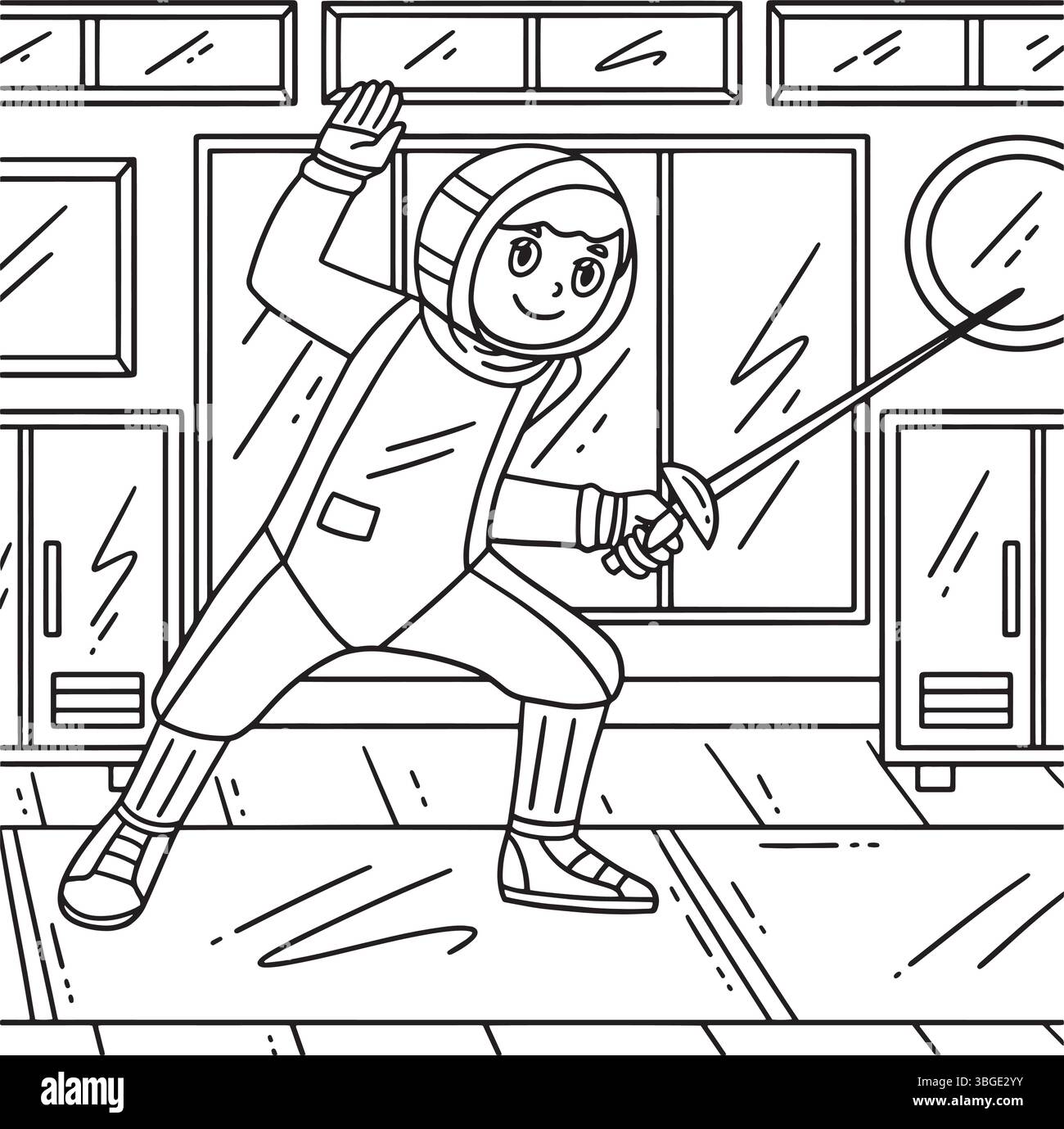 Fencing Male Fencer about to Attack Coloring Page Stock Vector Image ...