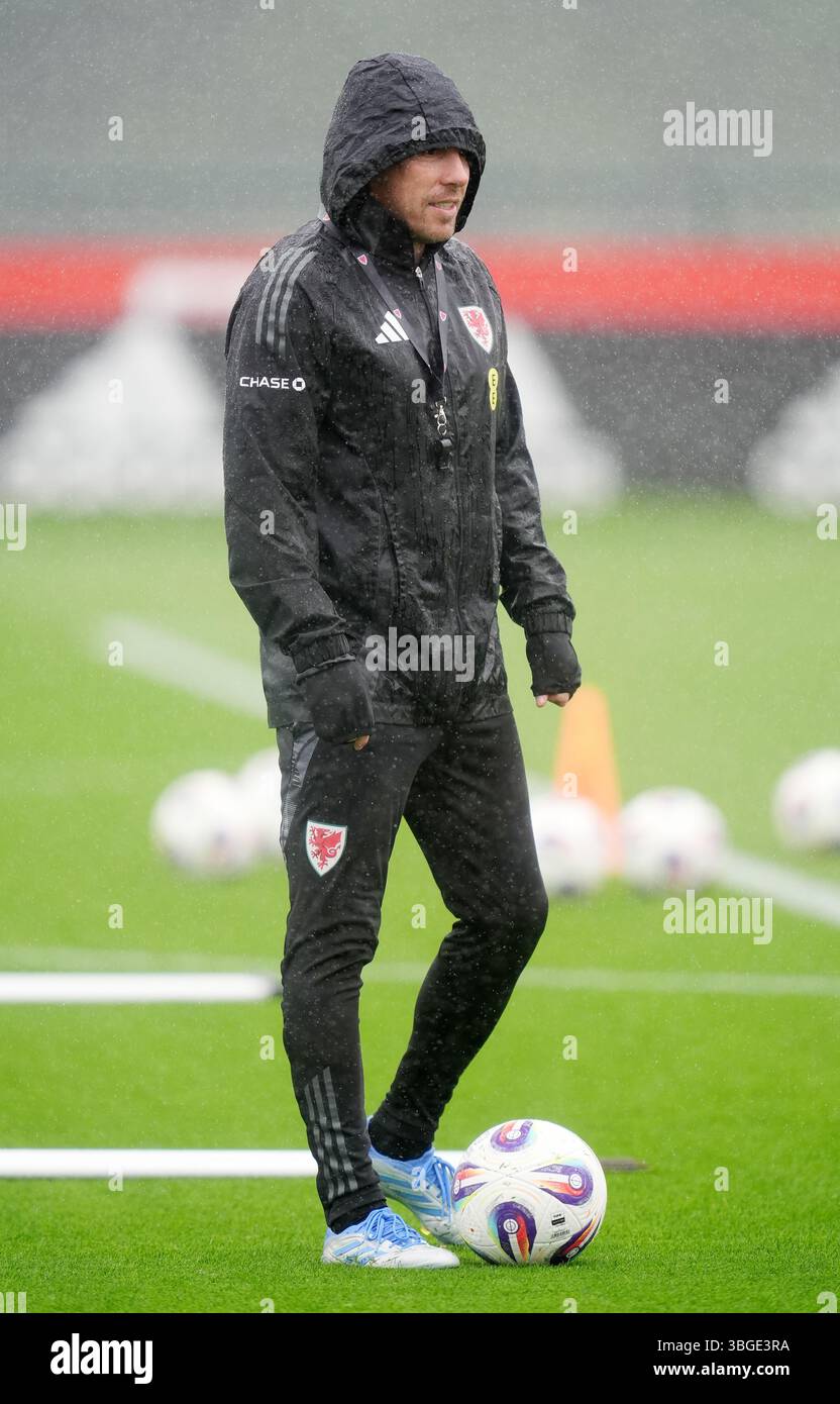 Wales head coach Craig Bellamy during a training session at the Vale ...