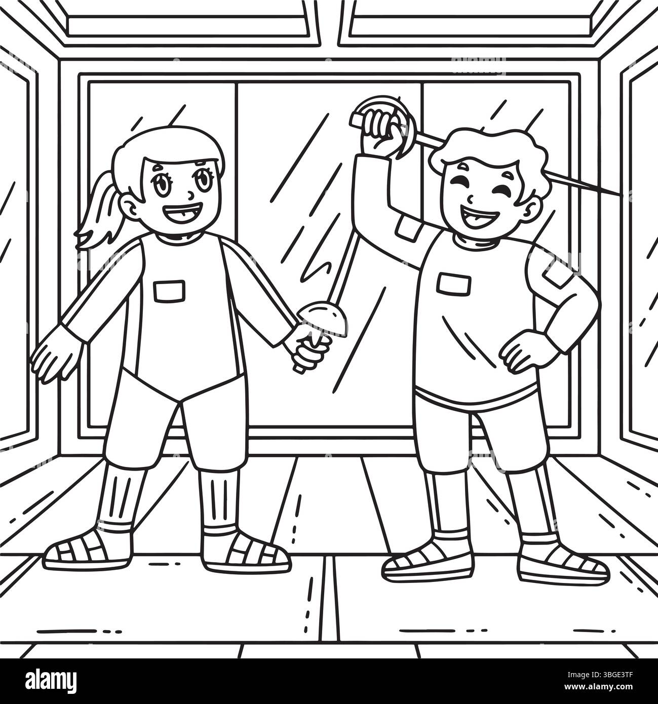 Fencing Male and Female Fencers Coloring Page Stock Vector Image & Art ...