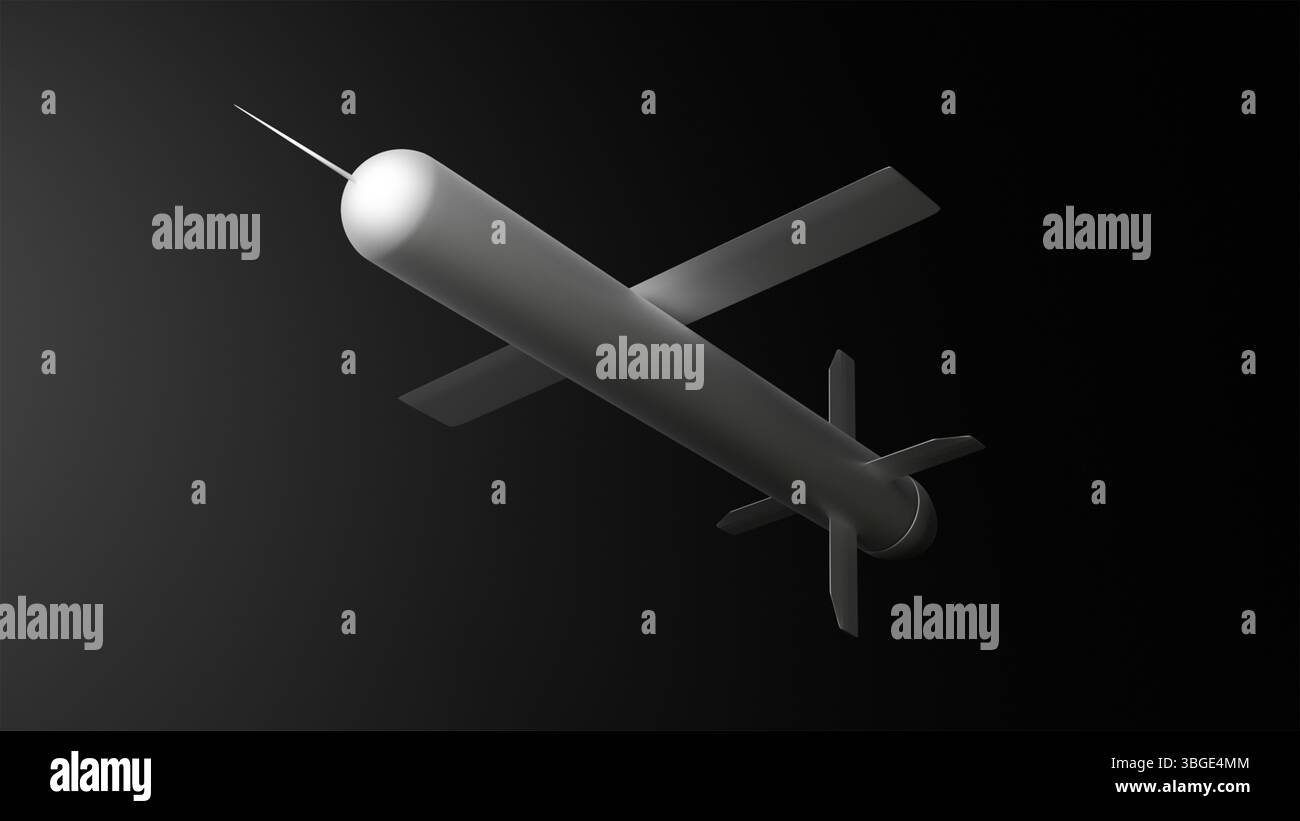 3D visualization of hypersonic missile on black background for military ...