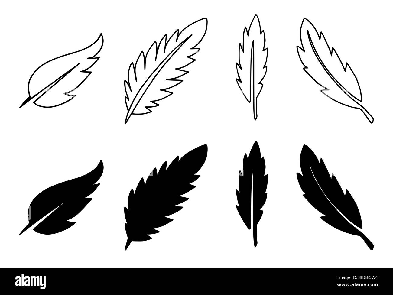 Quill silhouette collection, quill pen hand-drawn vector illustration ...
