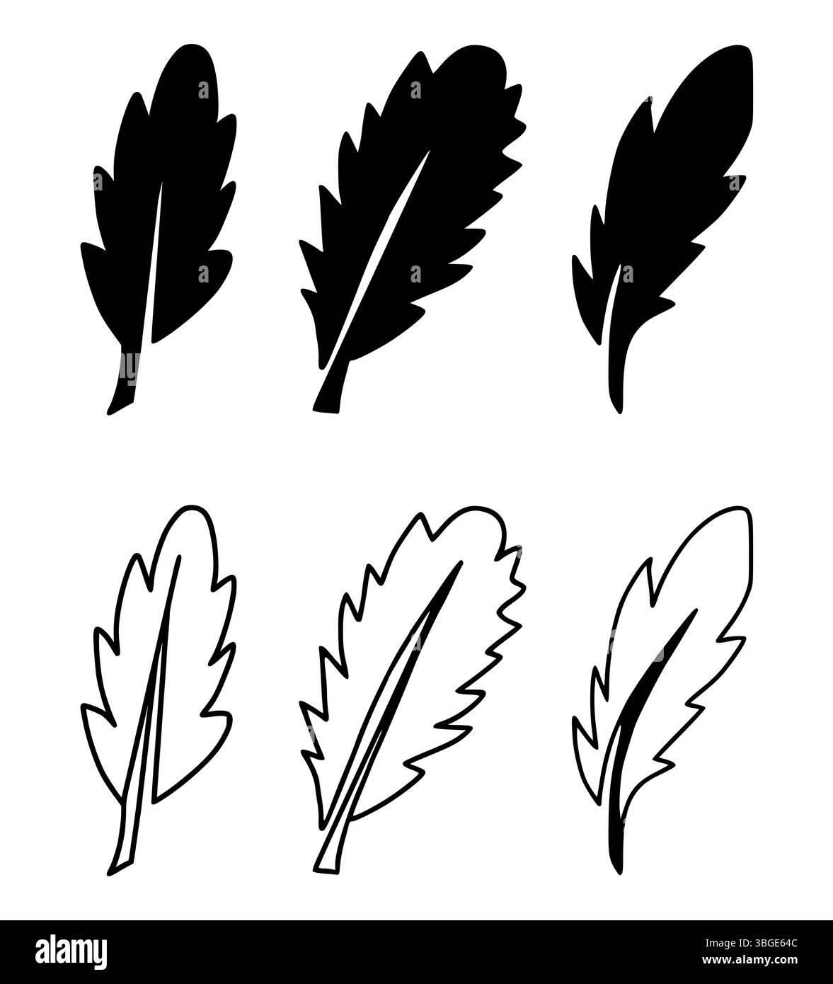 Quill silhouette collection, quill pen hand-drawn vector illustration ...