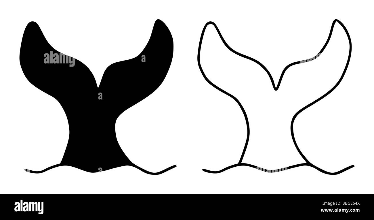 Whale tail in water silhouette isolated, Black shark tails and sea wave ...