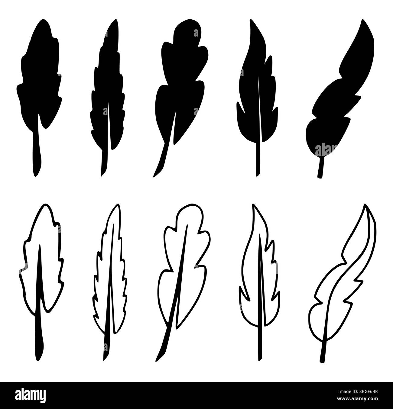 Quill silhouette collection, quill pen hand-drawn vector illustration ...