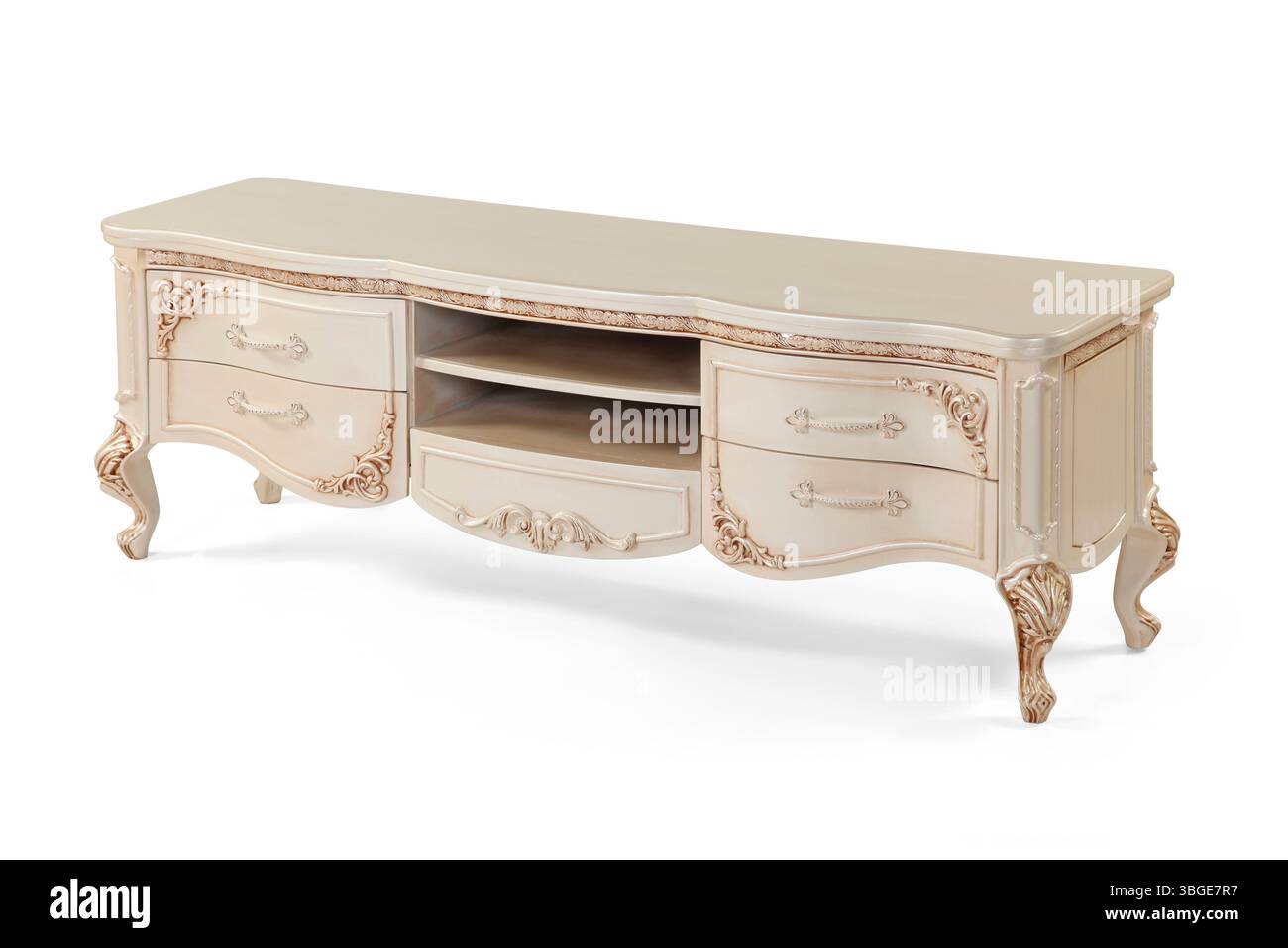 white classic TV table wood on white background . corner view Stock ...