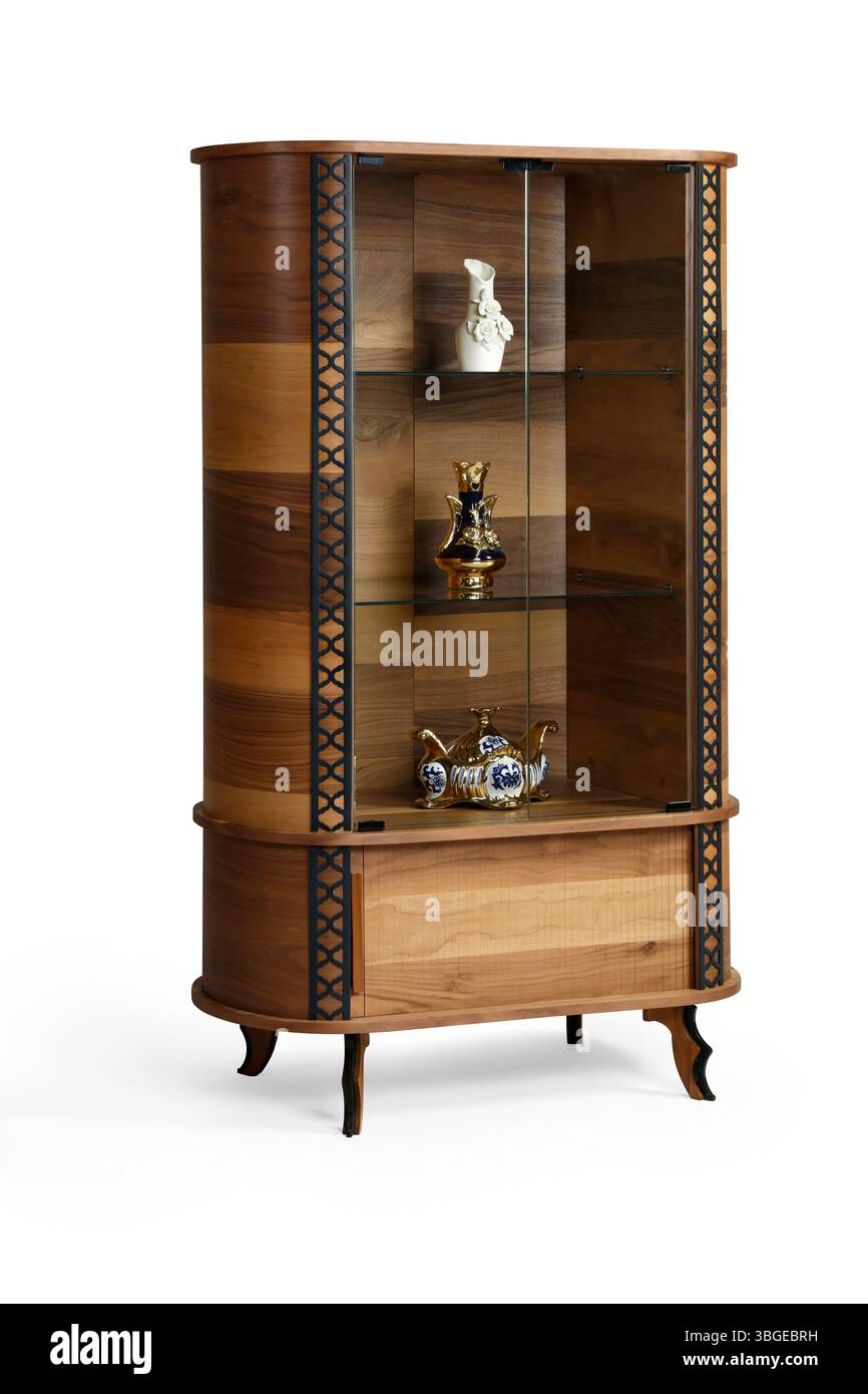 wooden display cabinet isolated on white background Stock Photo - Alamy