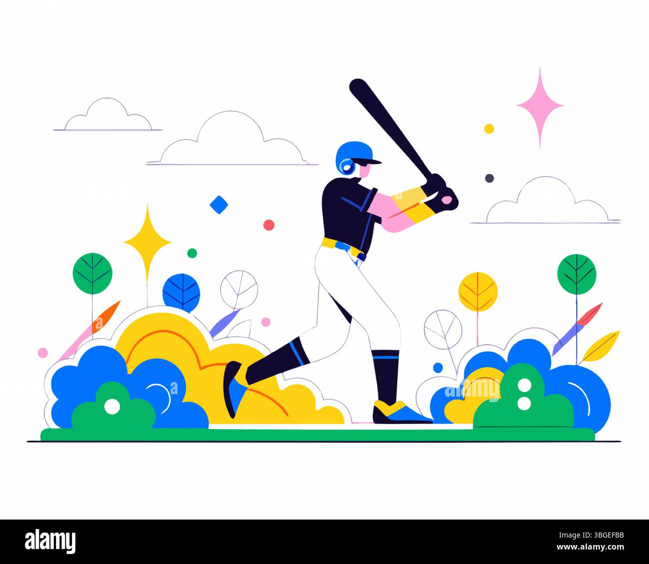 baseball player hitting ball | cartoon illustration vector of a ...