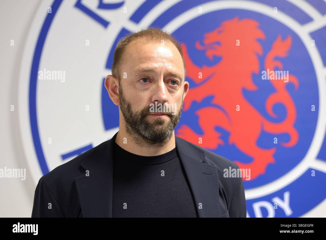 Rangers assistant manager Matthew Gill looks on during a press ...
