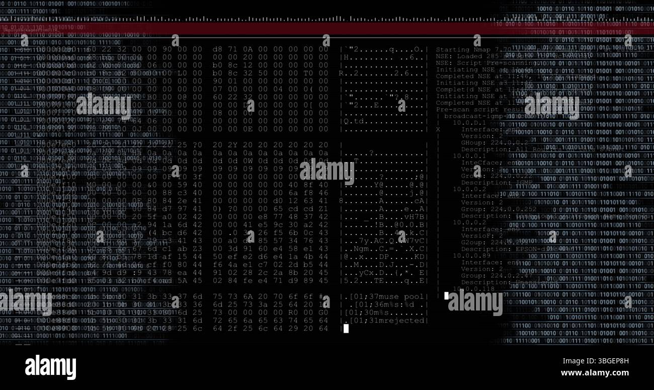 Image of data text and white cursor processing on screen with black ...