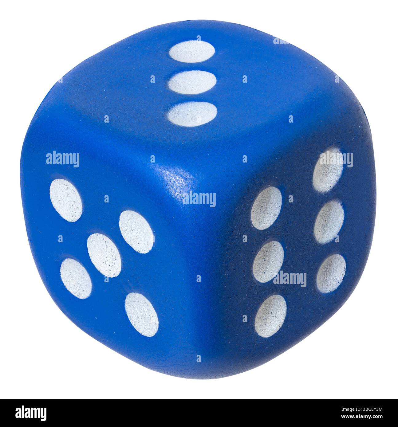 Blue die showing three on top isolated on white background Stock Photo ...