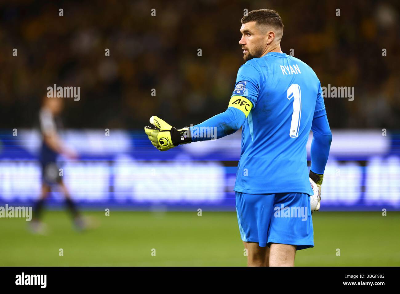 Australia's goalkeeper Mathew Ryan looks over his shoulder during their ...