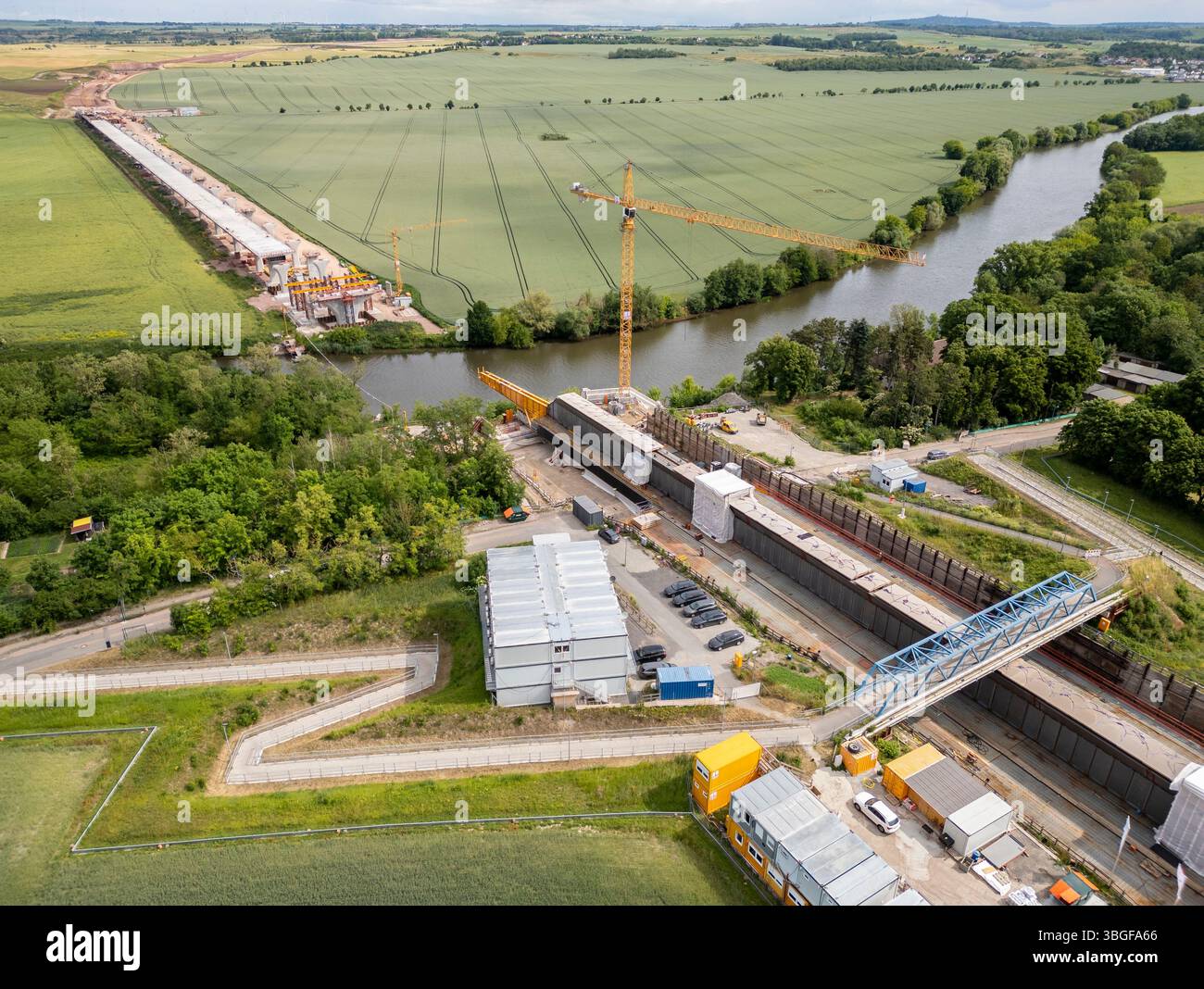 05 June 2025, Saxony-Anhalt, Salzmünde: View of the construction site ...