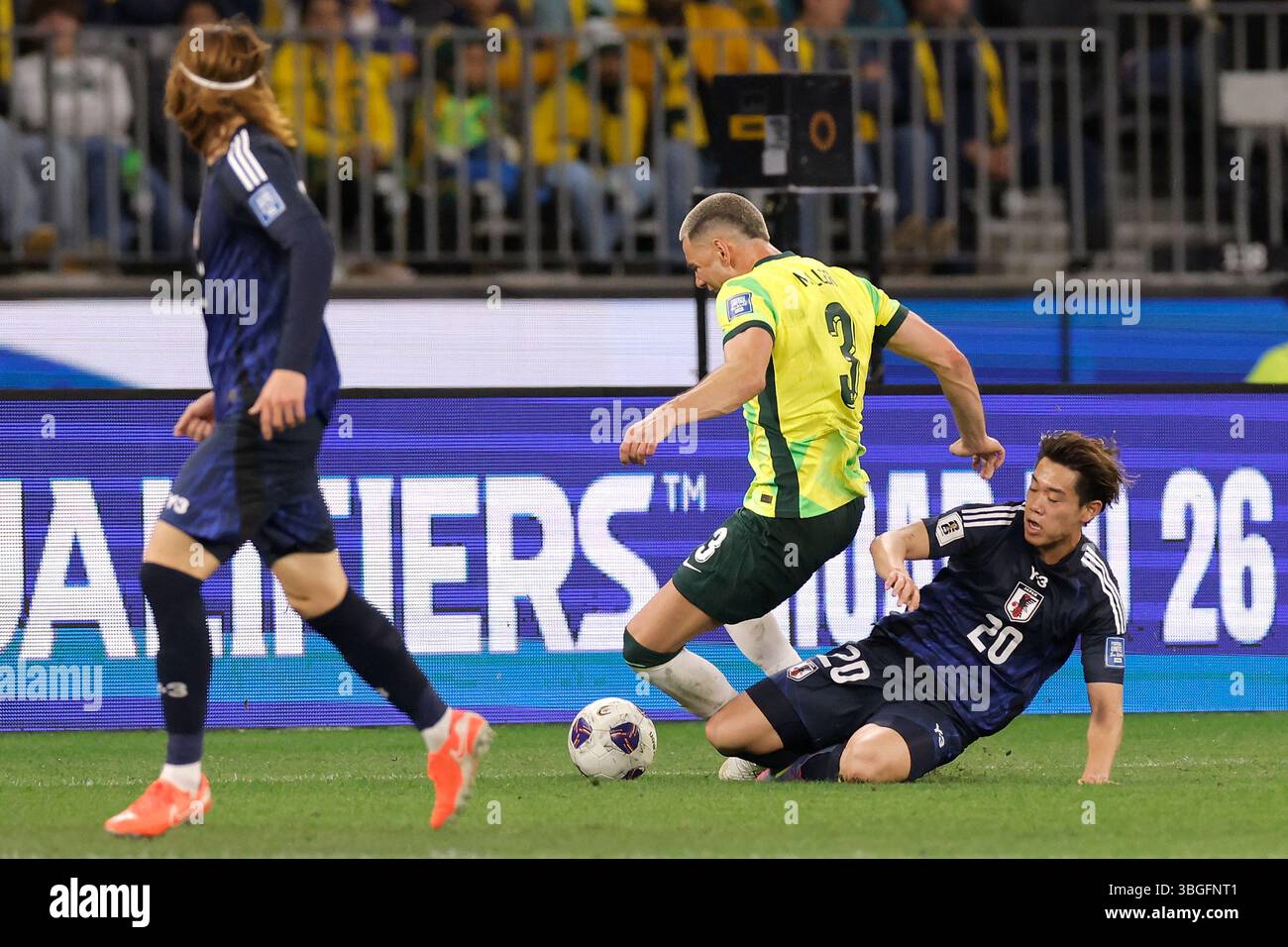 Perth, Australia. 05th June, 2025. Lewis Miller of the Socceroos is ...