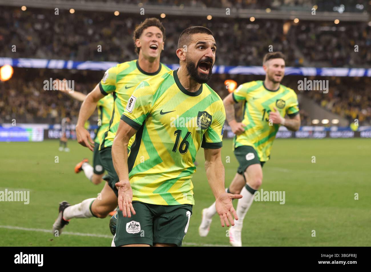 Perth, Australia. 05th June, 2025. Aziz Behich of the Socceroos ...