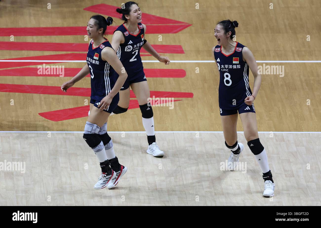 Beijing, China. 5th June, 2025. Tang Xin, Zhuang Yushan and Wan Ziyue ...