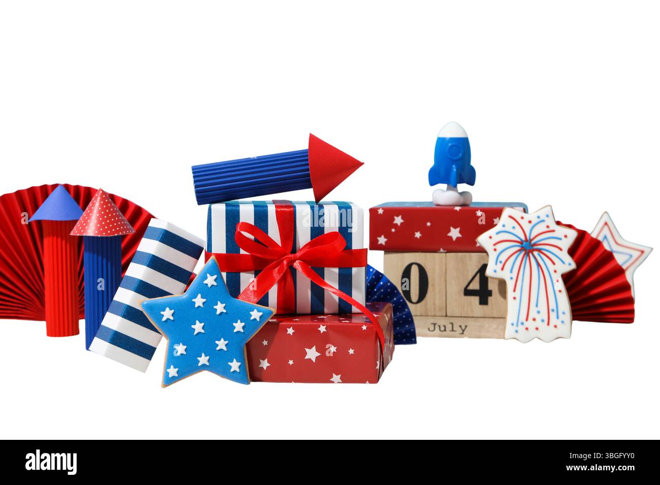 4 July holiday attributes, isolated on white background Stock Photo - Alamy