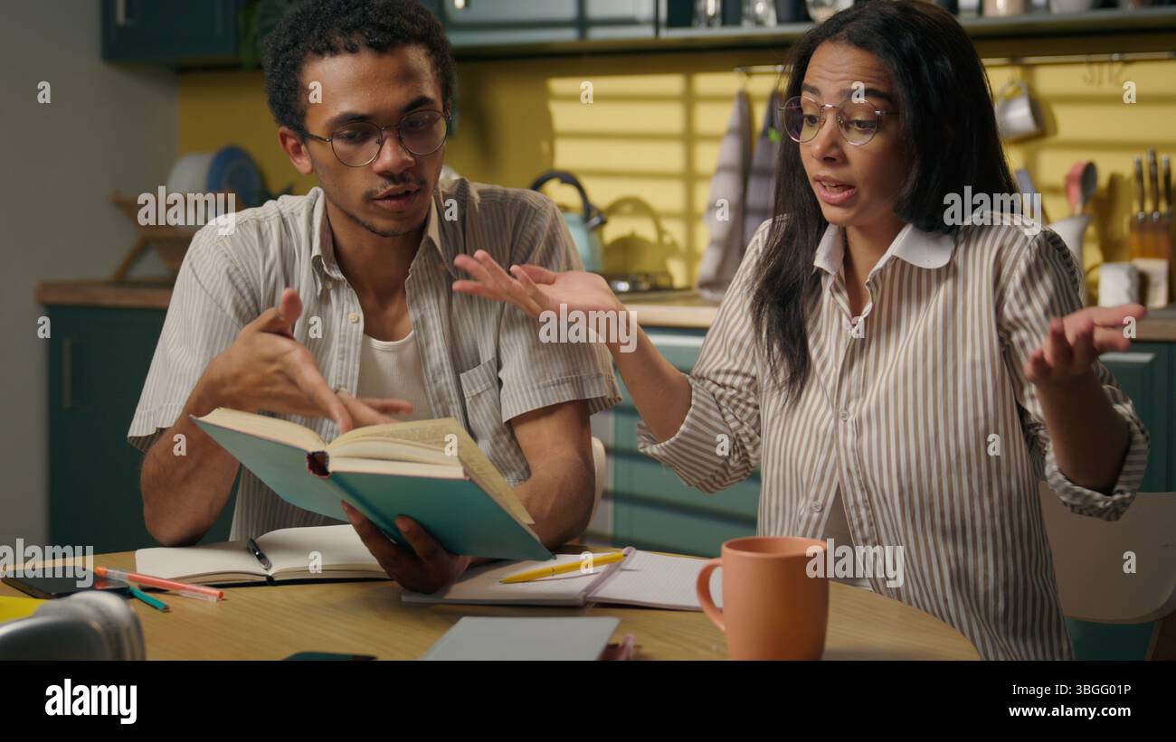 Two gen z teens African American guy Indian girl university students ...