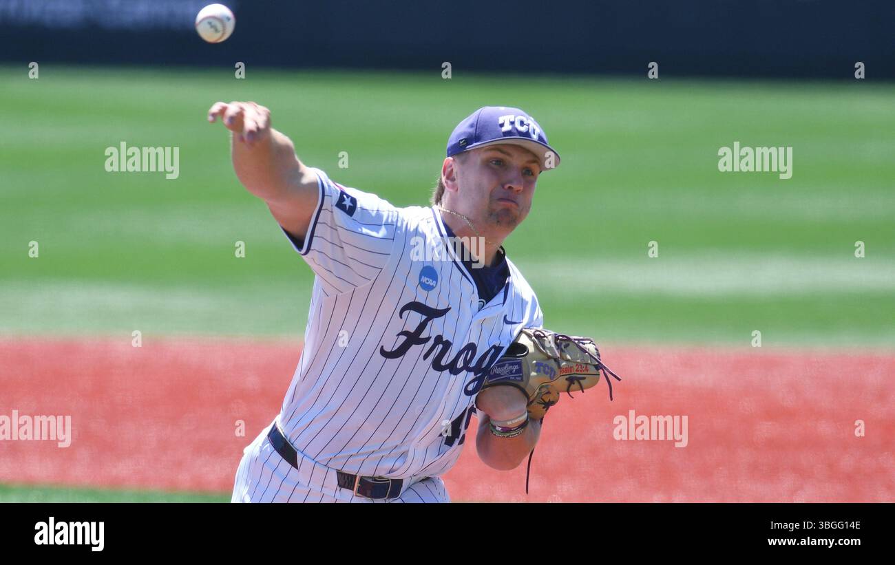 TCU pitcher Tommy LaPour (49) pitches during an NCAA regional baseball ...