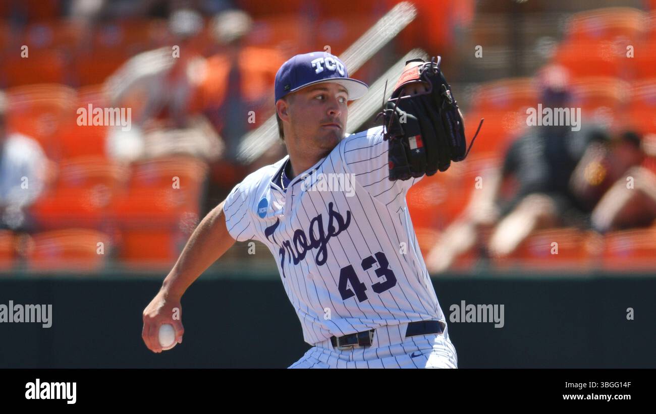 TCU pitcher Kade Eudy (43) pitches during an NCAA regional baseball ...