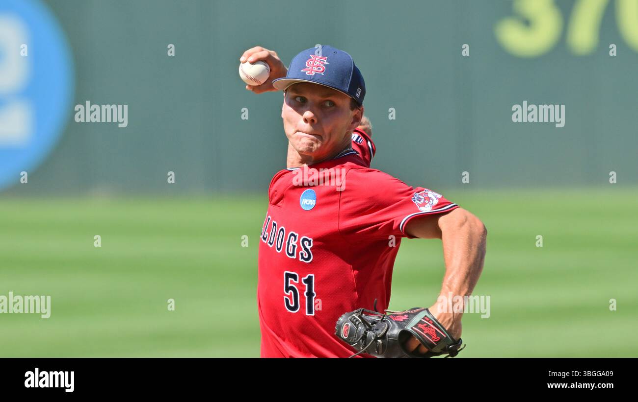 Fresno St. pitcher Cooper Bergman (51) during an NCAA regional baseball ...