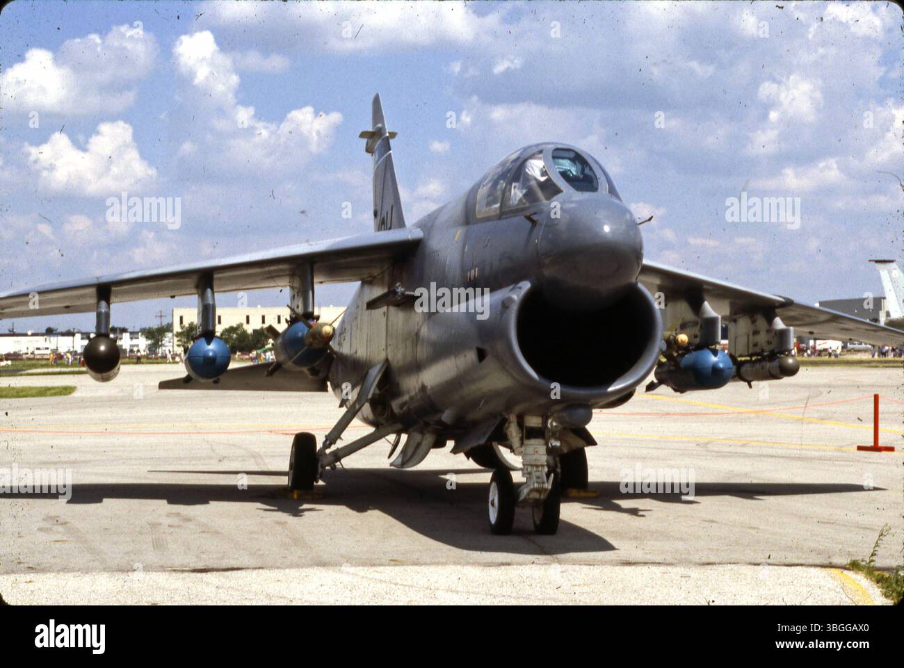 The LTV Aerospace A-7D Corsair II, a military aircraft, is displayed at ...