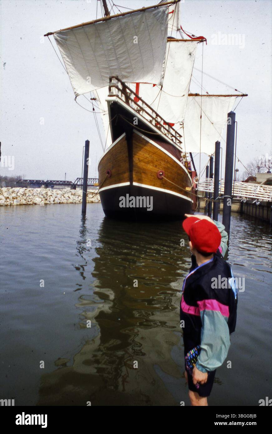 A front view of the Santa Maria Replica on the Scioto River. A child ...