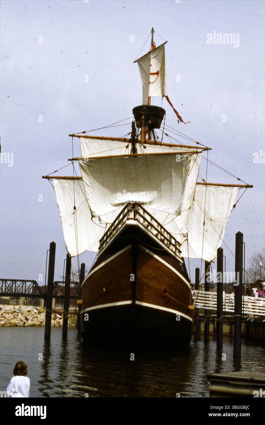A front view of the Santa Maria Replica on the Scioto River, docked ...