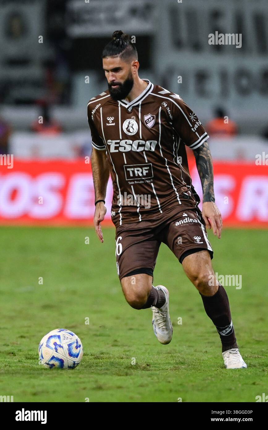 Nicolas Orsini of Platense in action during a soccer match between ...