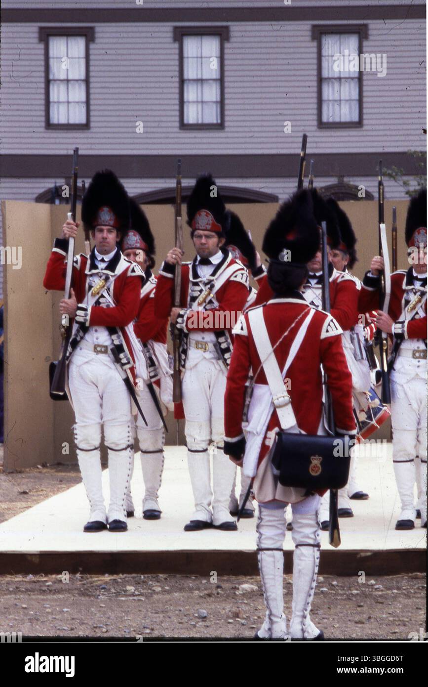 Eight Coldstream Guards in full uniform, complete with fur busbies ...