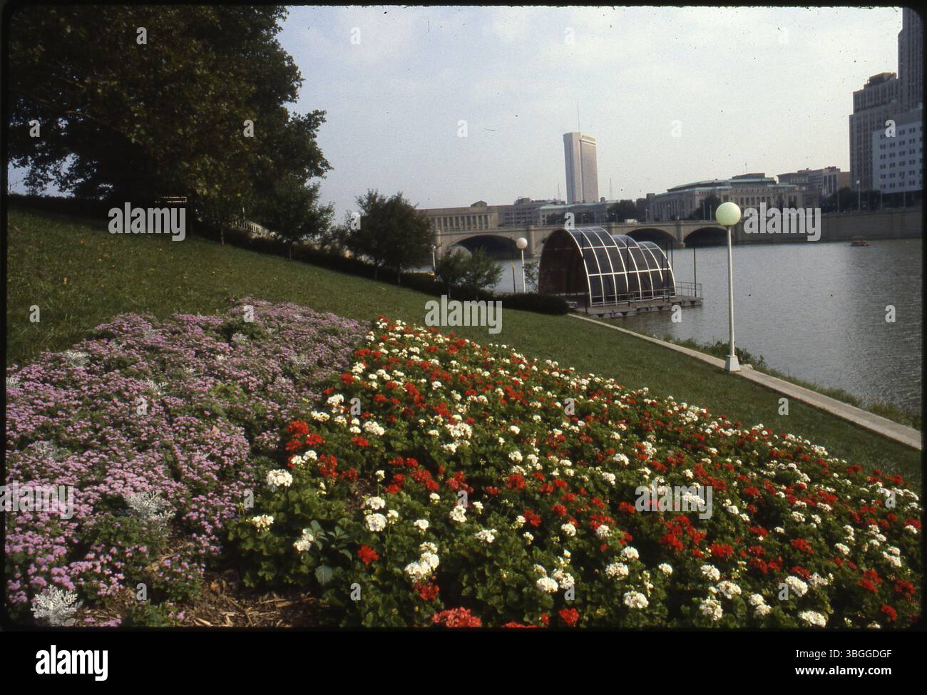 A northward view of the floating Riverfront Amphitheater located on the ...