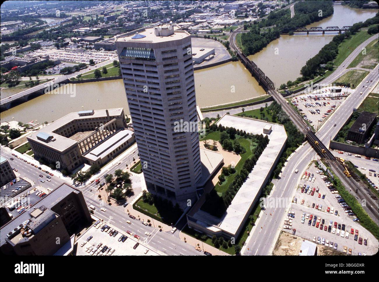 An aerial photograph from 1989 shows the American Electric Power (AEP ...