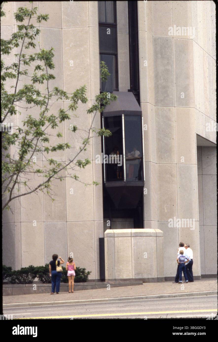 In 1981, onlookers watched as the glass elevator scaled the exterior wall of the One Nationwide ...