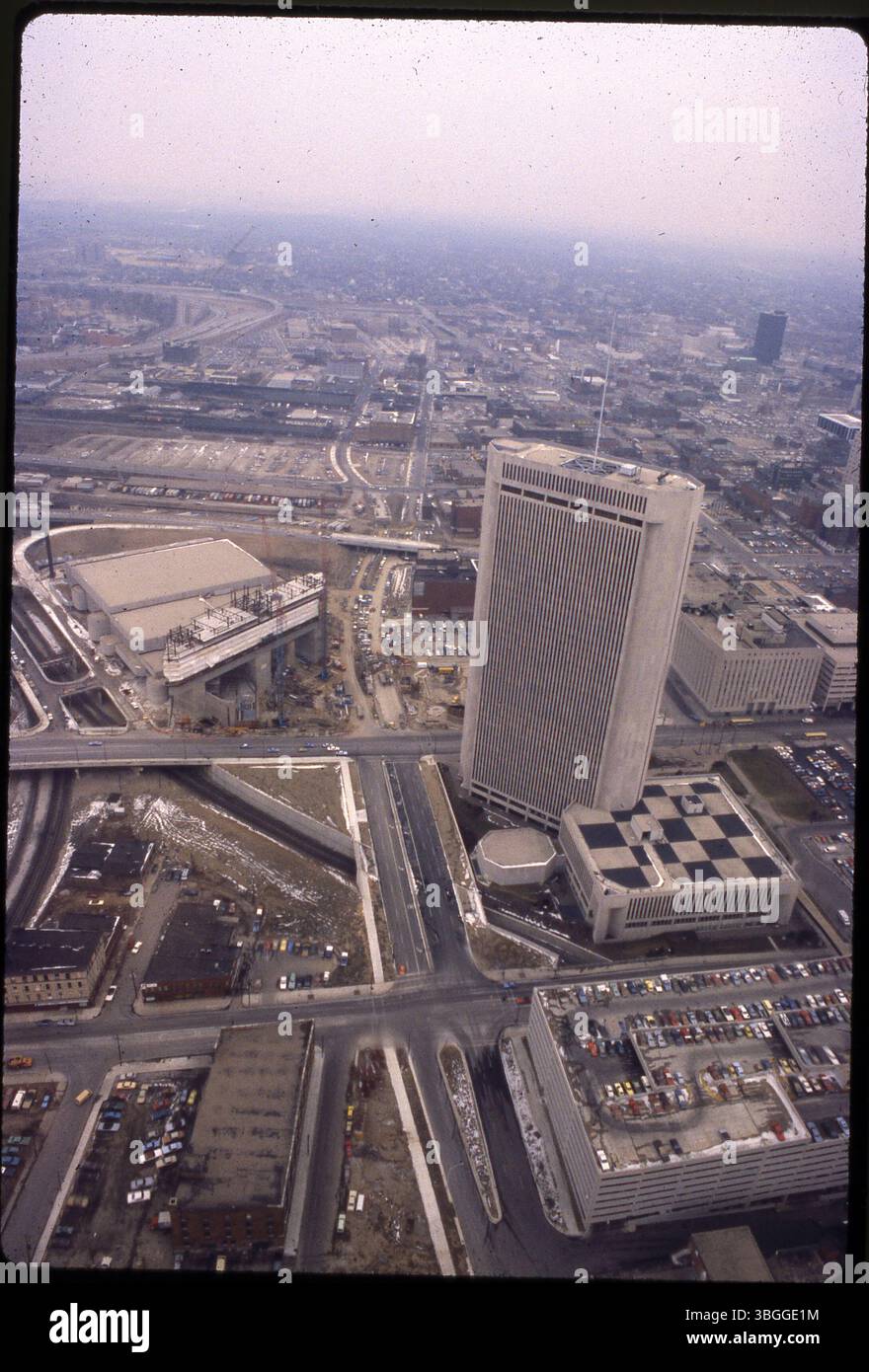 A 1980 aerial photograph looking east, featuring the One Nationwide ...
