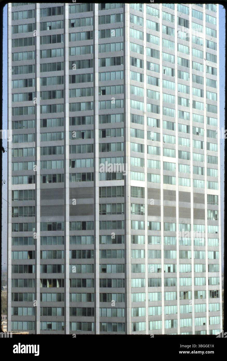 A detailed photograph of a section of the 34-story Borden Building in ...