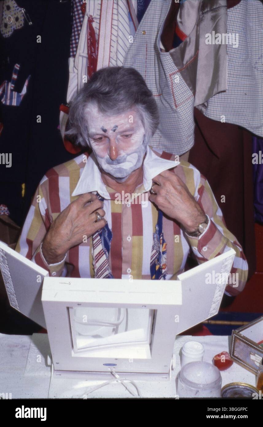 A clown prepares his costume backstage before a show at the 29th annual ...