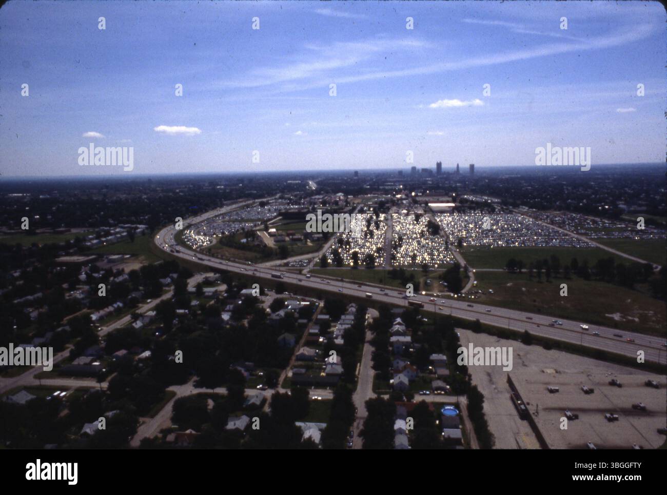 An aerial view of I-71 as it curves east around the Ohio Expo Center ...